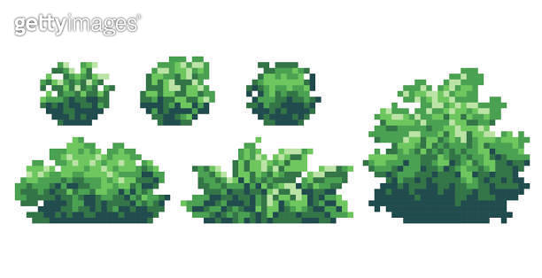 Backyard bushes pixel art icon set. Tropical shrub, logo collection ...