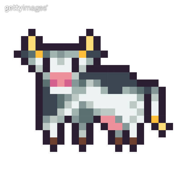 Standing cow pixel art icon. Milking country animal. Farm character ...
