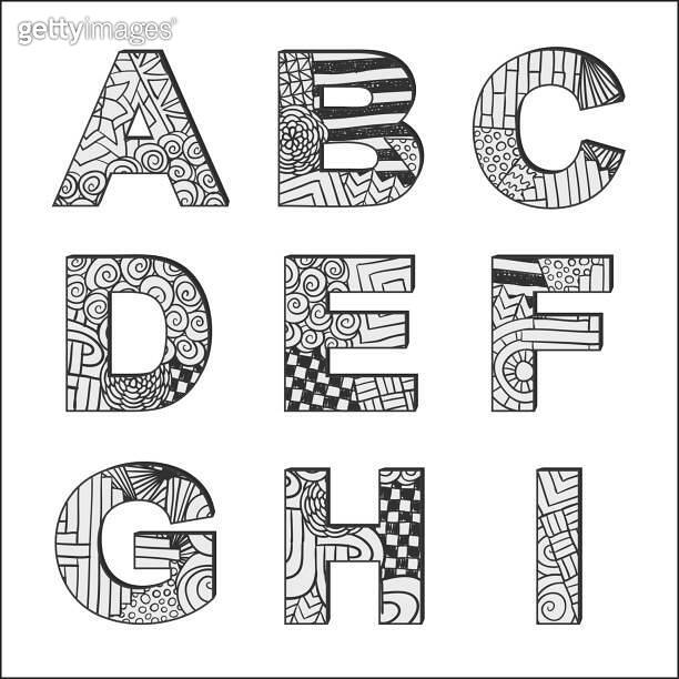 Zentangle doodle alphabet. Zentangle letters. Doodle tangled letters ...