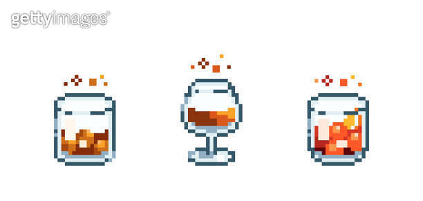 Set of Pixel art strong alcohol set. Retro 90s gaming 8 bit icon of ...