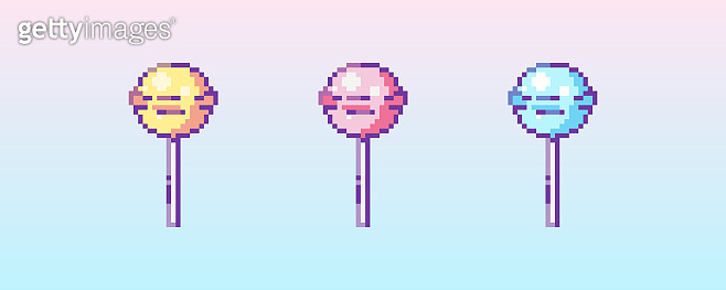 Pixel art lollipop icon. 8 bit vector sticker or smile of lollipop ...