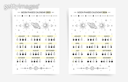 Set of moon calendar for 2023 and 2024 years. Lunar calendar planner ...