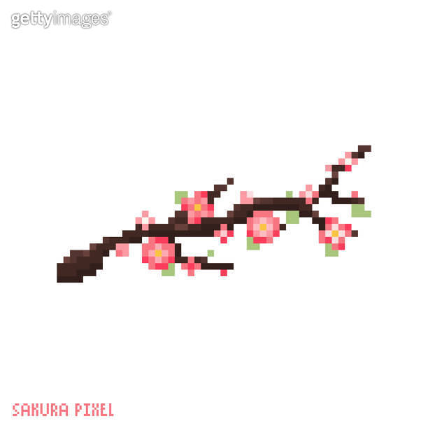 Pixel art branch of sakura icon. Vector 8 bit style illustration of ...
