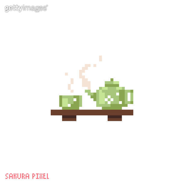 Pixel art tea ceremony icon. Vector 8 bit style illustration of asian ...