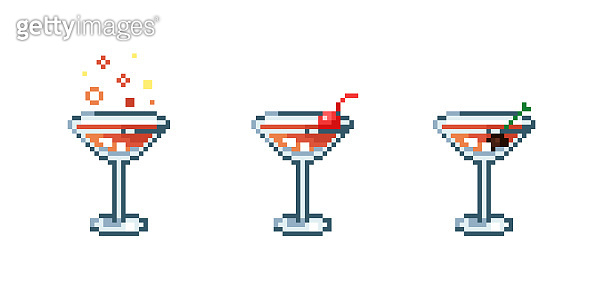 Set of Pixel art manhattan cocktail. Retro 90s gaming 8 bit icon of ...