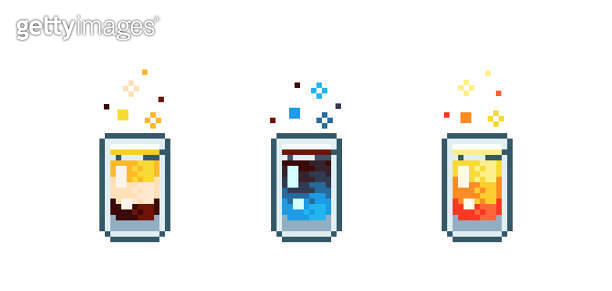 Set of Pixel art cocktail shots set. Retro 90s gaming 8 bit icon of ...