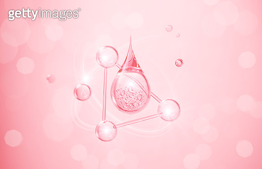 Pink collagen serum or essence drop, cosmetic advertising background ...