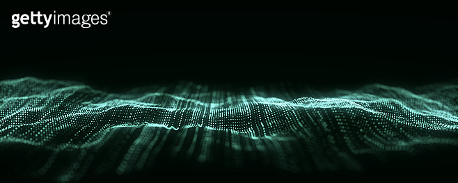 Wave of particles. Big data visualization. Abstract background with a dynamic wave. 3d rendering ...