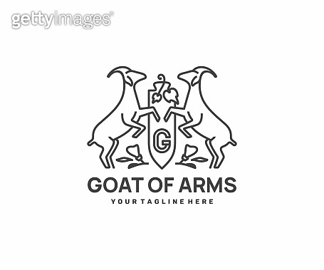 Goats in heraldry design. Coat of arms royal emblem shield with animal ...