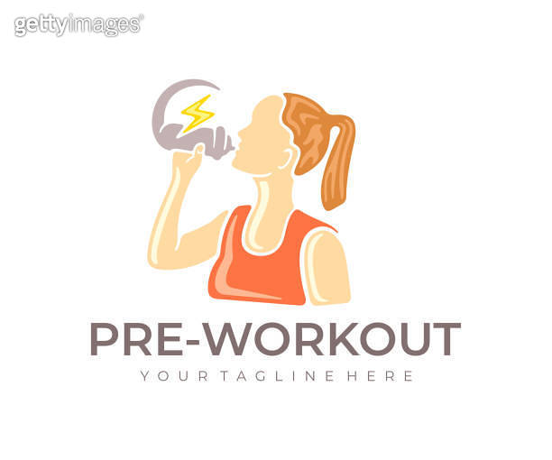Woman drinking nutritional supplement or energy drink before workout ...