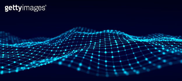 Wave of particles. Big data visualization. Abstract background with a dynamic wave. 3d rendering ...