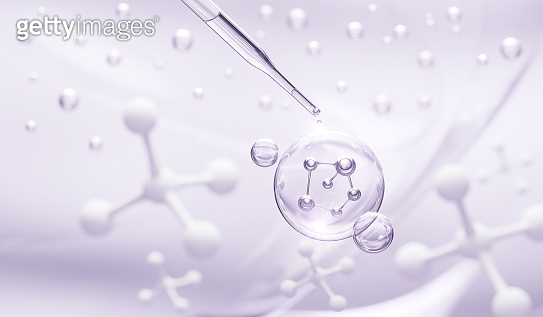 Dropper and Molecule inside Liquid Bubble, 3d illustration. 이미지 ...