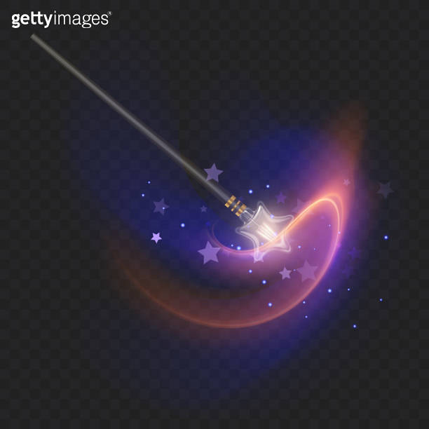 Magic wand with glowing swirl and sparkles isolated on transparent ...