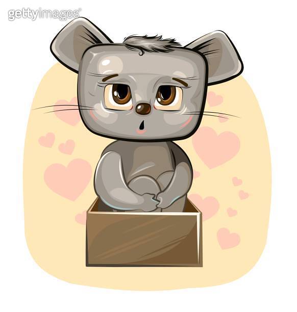 Cute kid Mouse in a cardboard box. Kind kid animal as gift ...