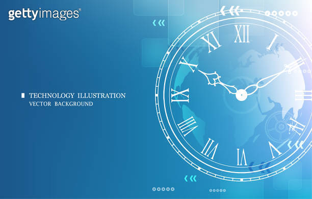 Vector analog technology clock blue background.time forward concept ...