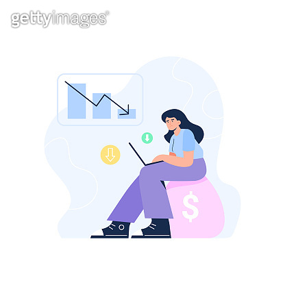 Inflation concept. The financial crisis, decrease the value of the currency. A woman loses ...