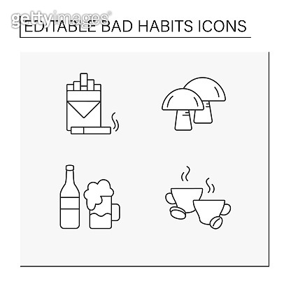 Bad habits line icons set 이미지 (1388558194) - 게티이미지뱅크