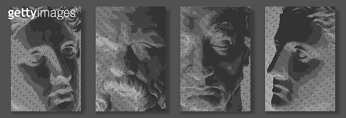 Engraved antique face. Vector illustration. Digital graphic for posters ...