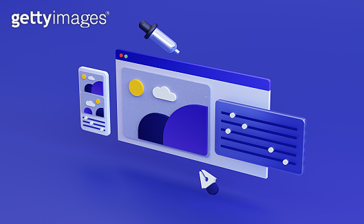 Web design development. Photo editing softwear on a laptop screen with ...