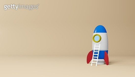 Rocket and ladder. Business startup concept. 3d render illustration ...
