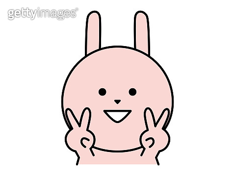 A cute rabbit character makes a double peace hand sign (1445880114 ...