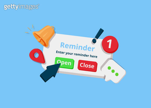Cartoon reminder Illustration, Notifications page with floating ...