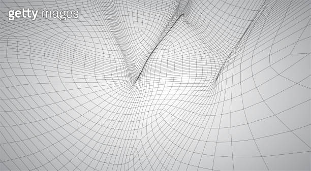 3d vector space from square polygonal meshes, abstract form on a white ...
