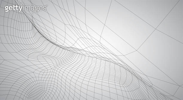 3d vector space from square polygonal meshes, abstract form on a white ...