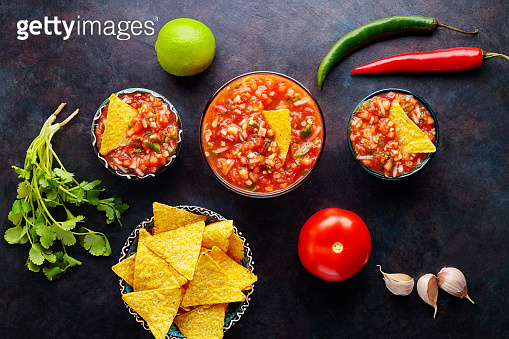 Salsa sauce with ingredients for making. Homemade mexican salsa sauce ...