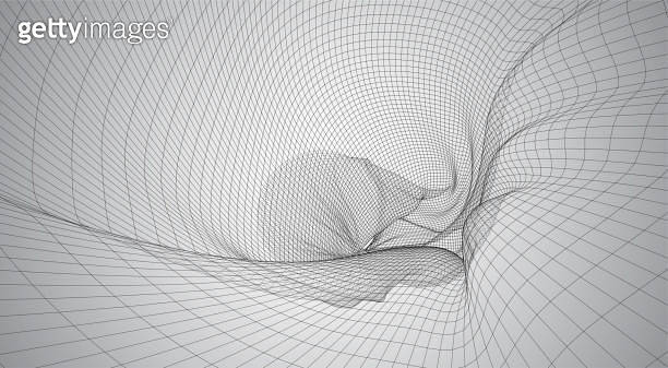 3d vector space from square polygonal meshes, abstract form on a white ...
