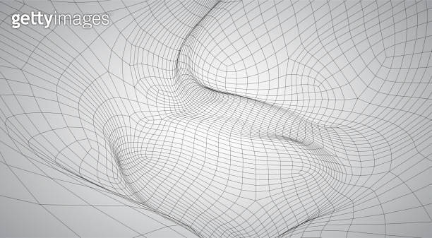 3d vector space from square polygonal meshes, abstract form on a white ...