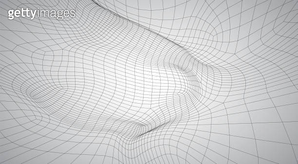 3d vector space from square polygonal meshes, abstract form on a white ...