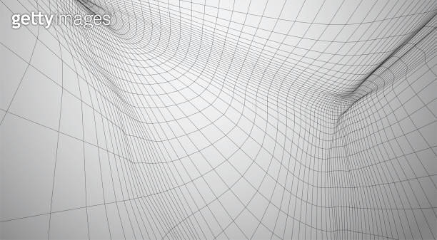 3d vector space from square polygonal meshes, abstract form on a white ...