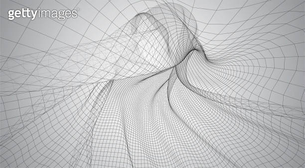 3d vector space from square polygonal meshes, abstract form on a white ...