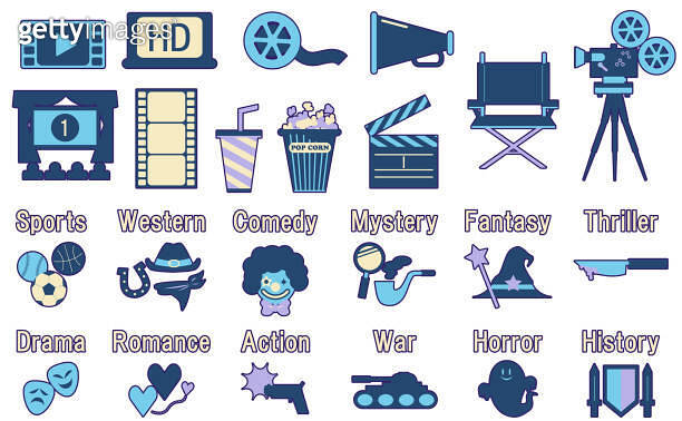 Set of icon materials related to movie genres 이미지 (1372621243) - 게티이미지뱅크
