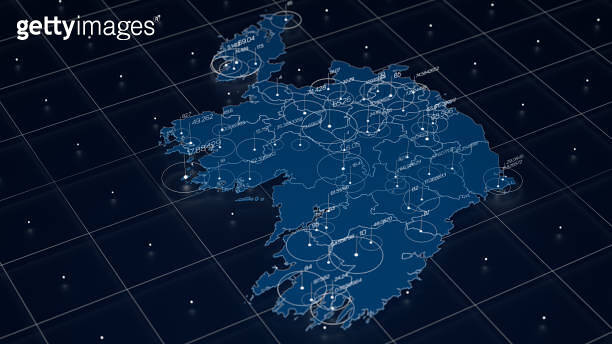 Ireland blue map big data visualization. Futuristic map infographic ...