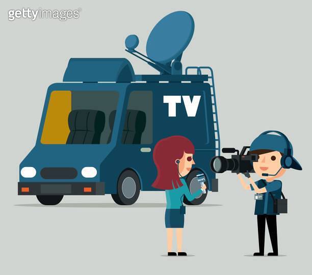 News Reporter & TV News Van 이미지 (1387088596) - 게티이미지뱅크