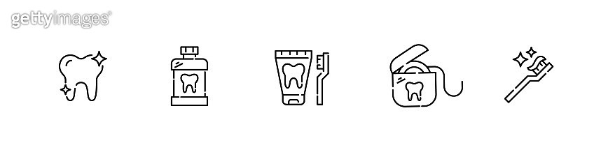 Oral hygiene icons set. Healthy white teeth, mouthwash, tooth paste and ...