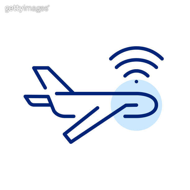 Plane with wireless connection. Pixel perfect, editable stroke line ...