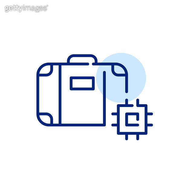 Smart luggage. Suitcase with a CPU chip. Pixel perfect, editable stroke ...