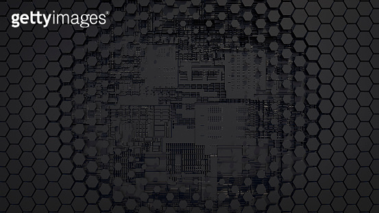 3d hexagon abstract background. Black grid honeycomb texture digital ...