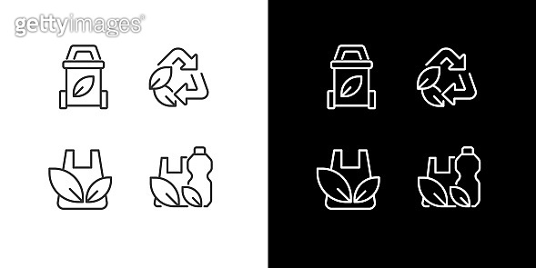 Plastic waste recycling pixel perfect linear icons set for dark, light ...