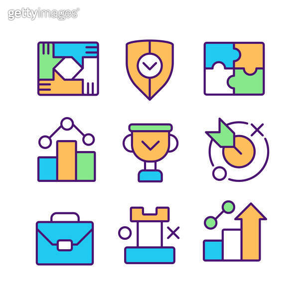 Business development and cooperation pixel perfect RGB color icons set ...