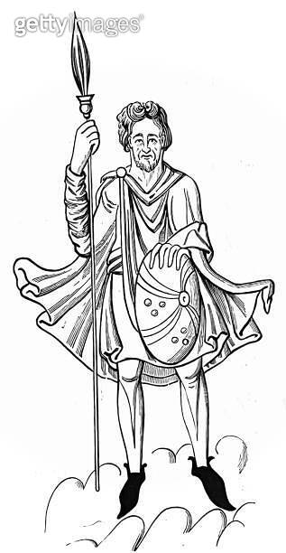 Germanic warrior with shield and spear in Roman uniform 이미지 (1397676257 ...