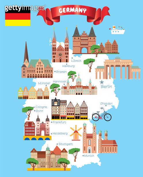 Cartoon Map of Germany (1402259876) 일러스트, 무료 일러스트 - 게티이미지뱅크