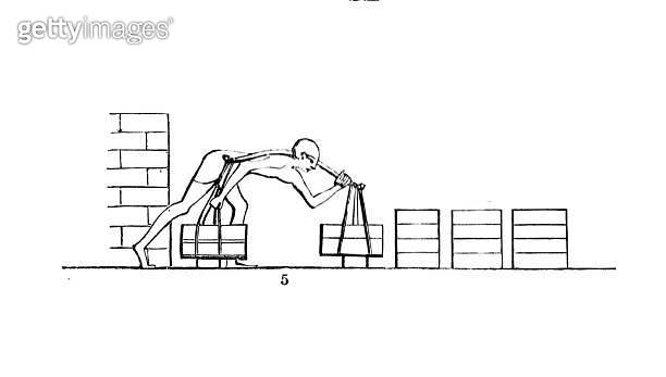 19th c engravings; From Thebes depicting a slave carrying bricks; A ...