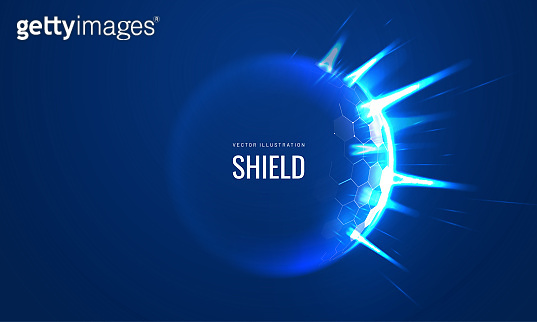 Dome shield geometric vector illustration on a blue background. Bubble ...
