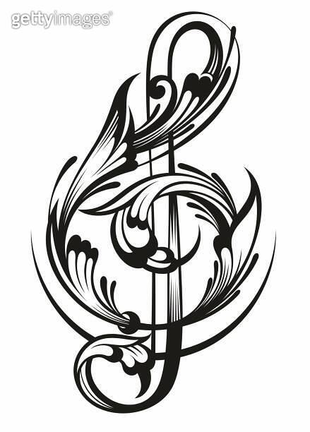 Music symbol.Treble clef in heart shape, line art symbol, vector ...