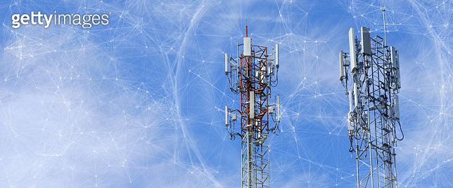 Telecommunication tower with mesh dots, glittering particles for ...