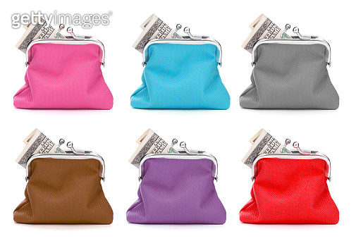 cash wallet collection isolated over white background. Set of different ...